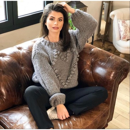 Pull gris grosse maille